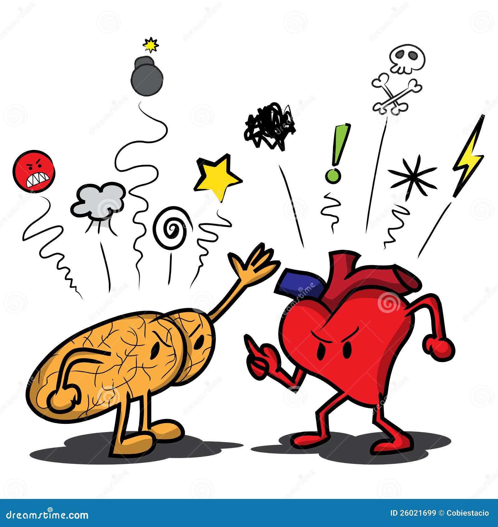 Brain and Heart Fighting stock illustration. Illustration of drawing ...
