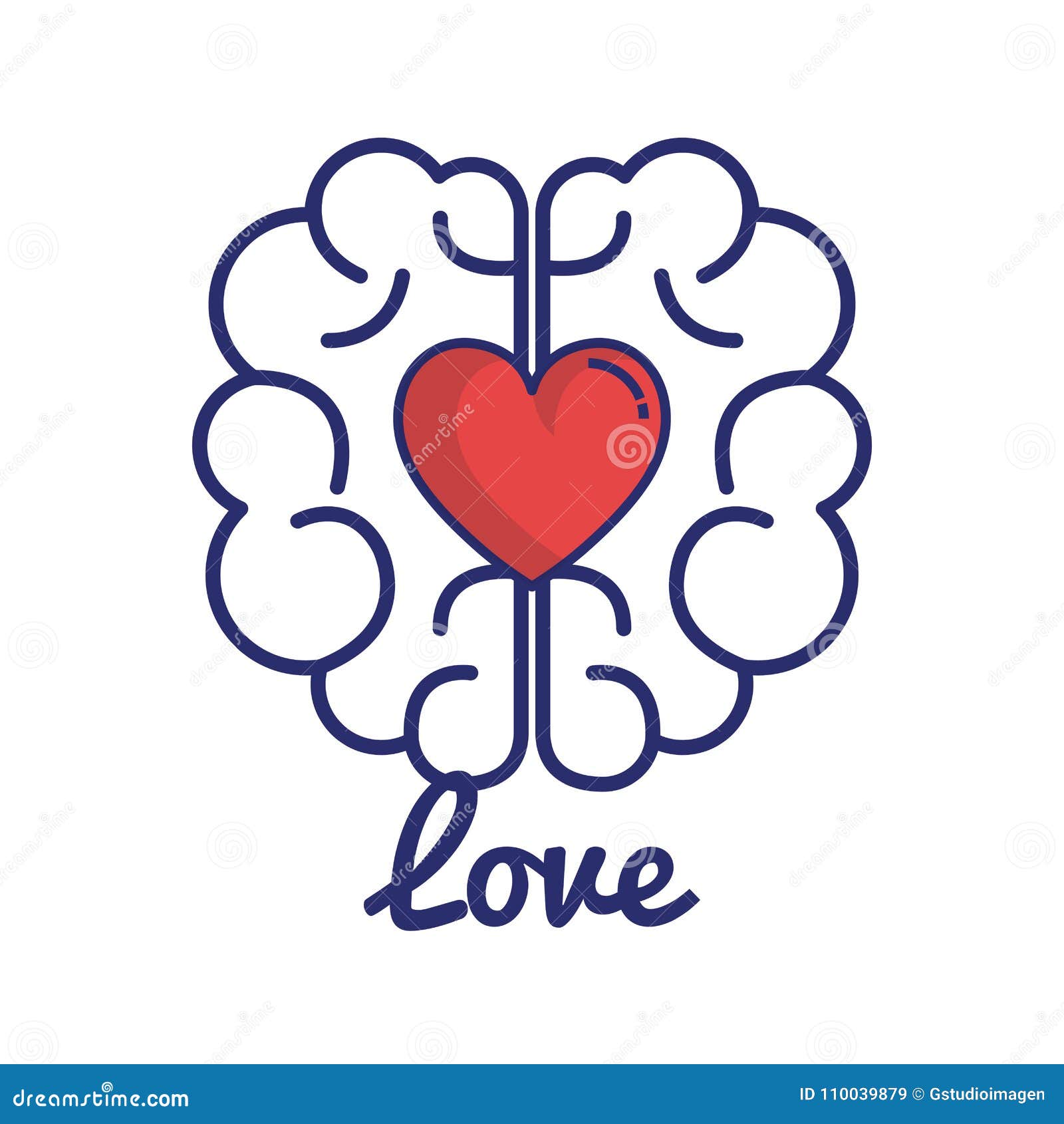 Brain with heart love stock vector. Illustration of care - 110039879