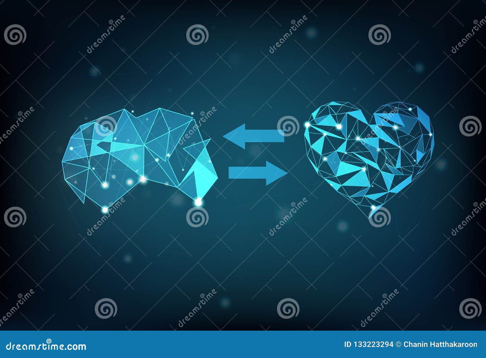 Brain and Heart Polygon Connection Network Science Digital Futuristic ...