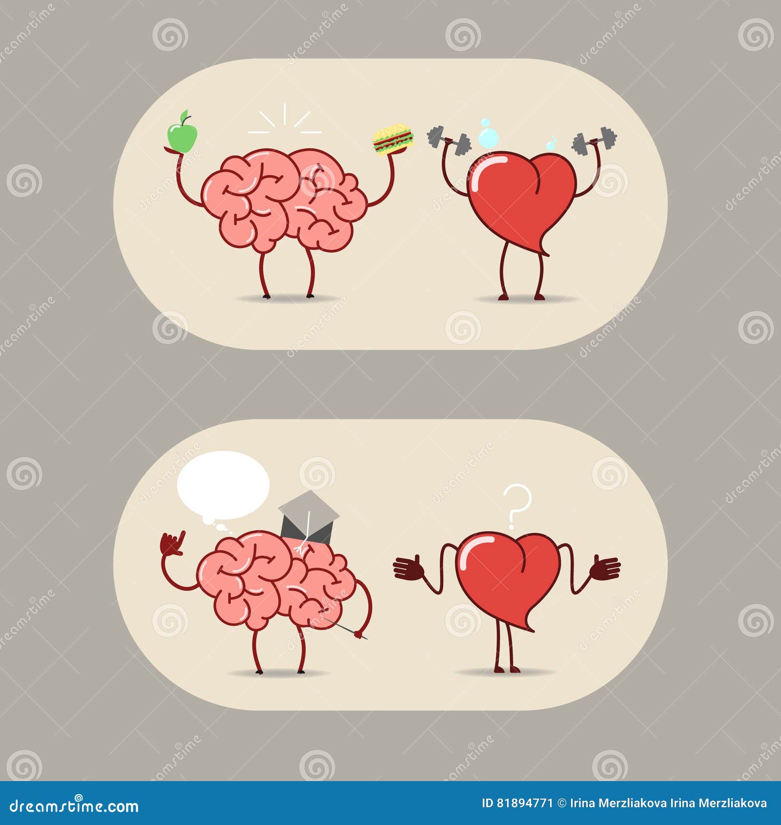 The Brain and Heart, Teamwork Cartoon Sticker Brain and Heart. Stock ...