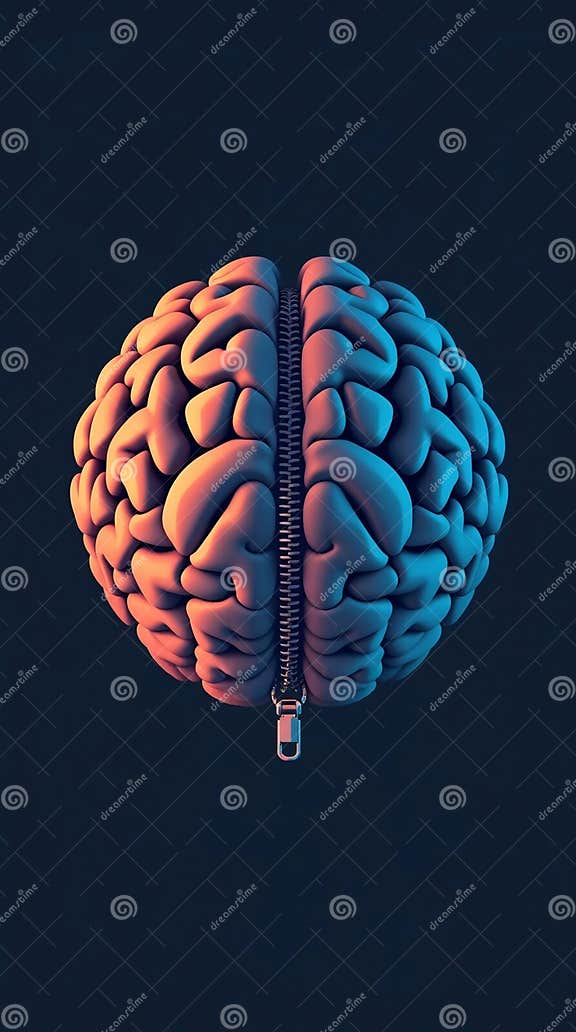 Brain Hemispheres Connected by a Zipper on Dark Blue Backdrop Stock ...