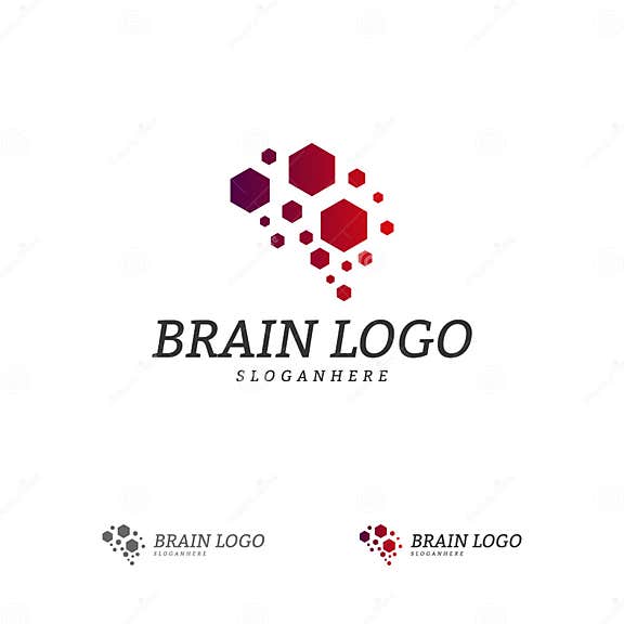Brain with Hexagon Logo Vector Template. Hexagon with Brain Mind Logo ...