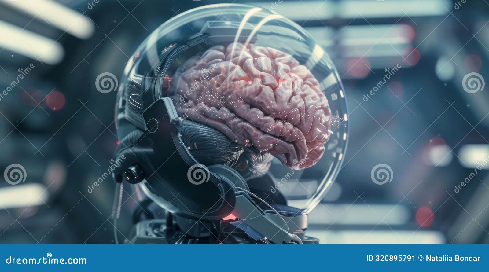 Brain in High-Tech Helmet, Neuroscience and Futuristic Technology Stock ...