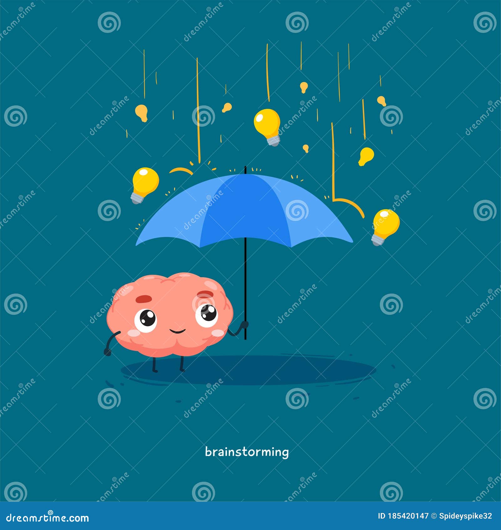 The Brain is Holding an Umbrella with the Rain of Light Bulb Stock ...