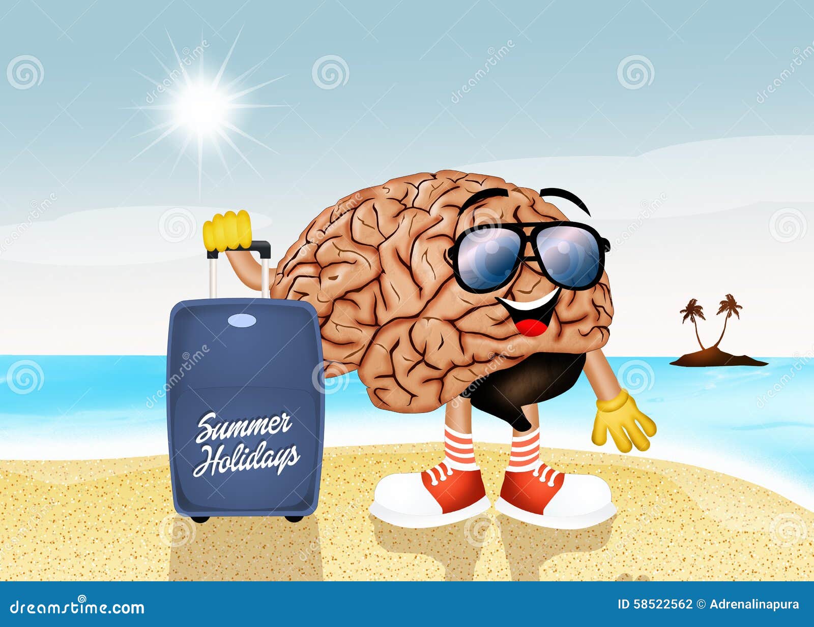 Brain on holidays stock illustration. Illustration of cartoon - 58522562