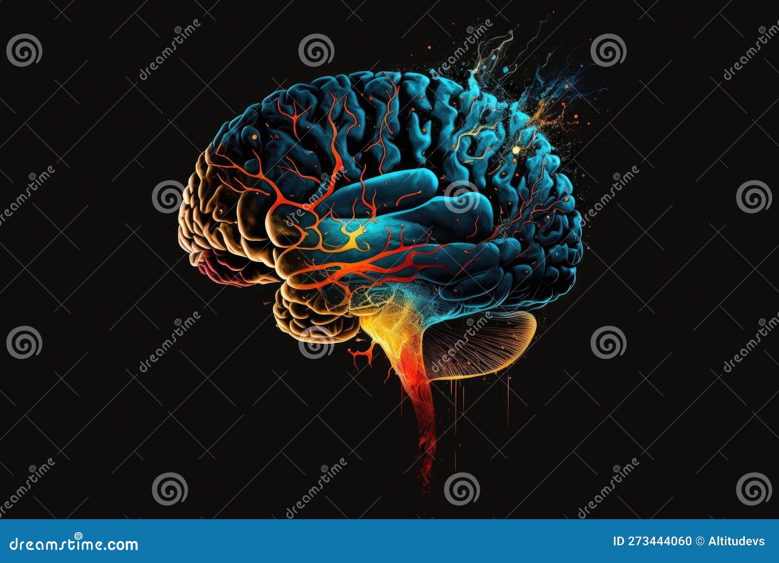 Brain of Human in Form of Modern Art on Dark Background Stock ...