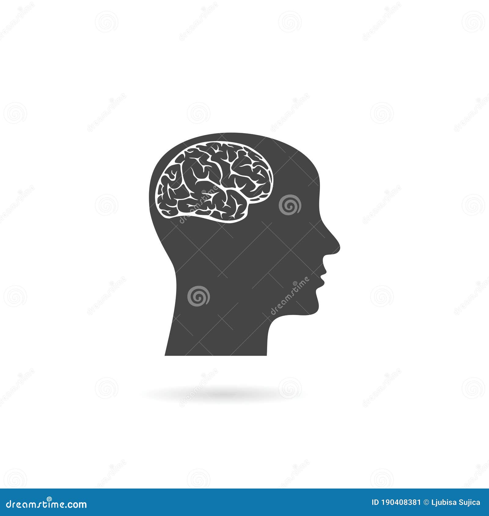 Brain and Human Head Icon with Shadow Stock Vector - Illustration of ...