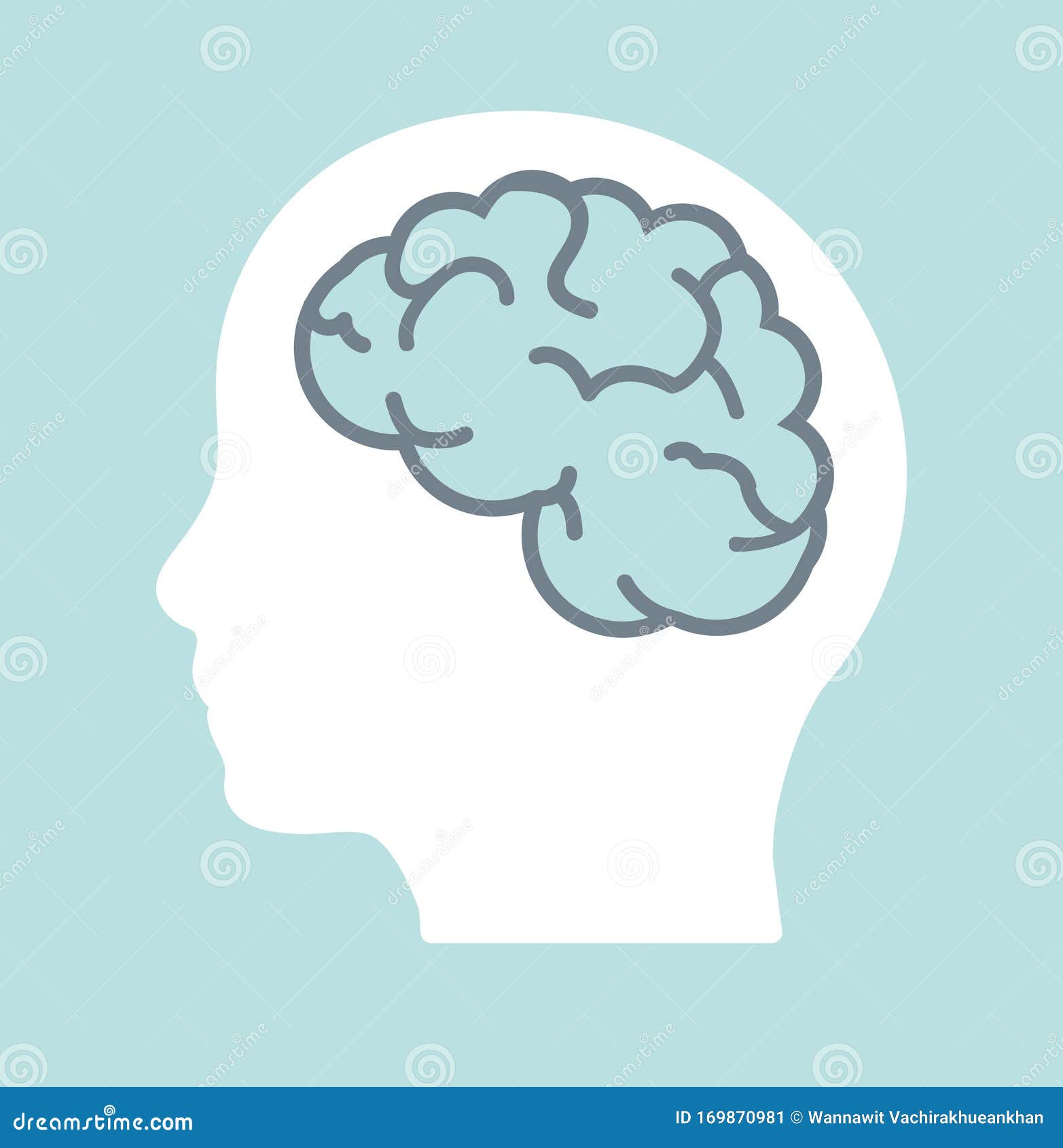 Brain in the Human Head Think Design Stock Vector - Illustration of ...