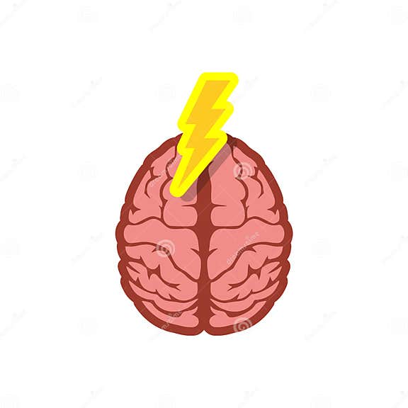 Brain Human Organ with Lightning Bolt Stock Vector - Illustration of ...