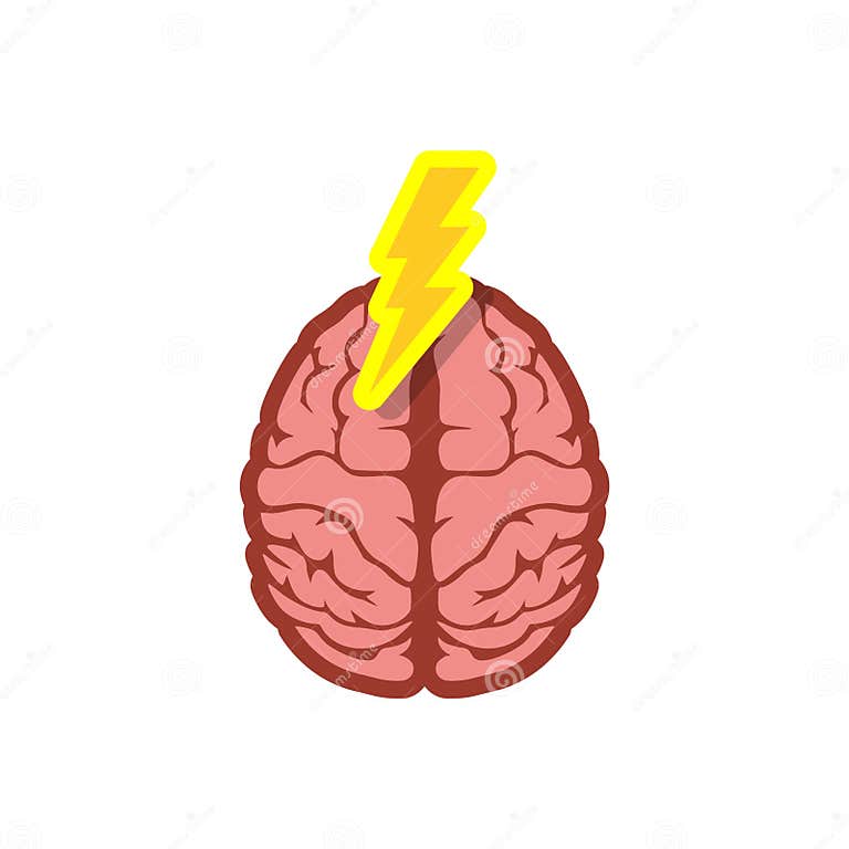 Brain Human Organ with Lightning Bolt Stock Vector - Illustration of ...