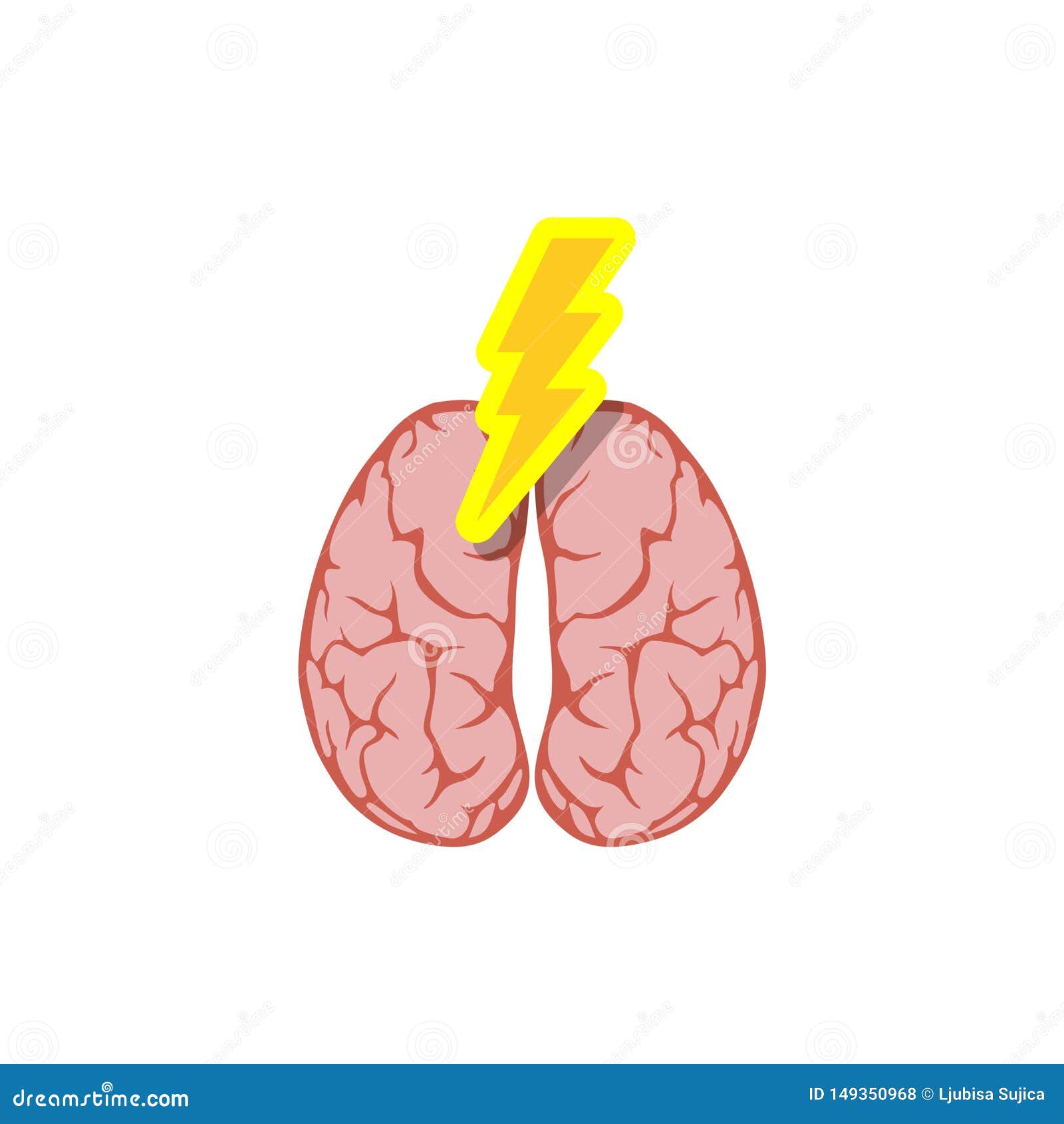 Brain Human Organ with Lightning Bolt Stock Illustration - Illustration ...