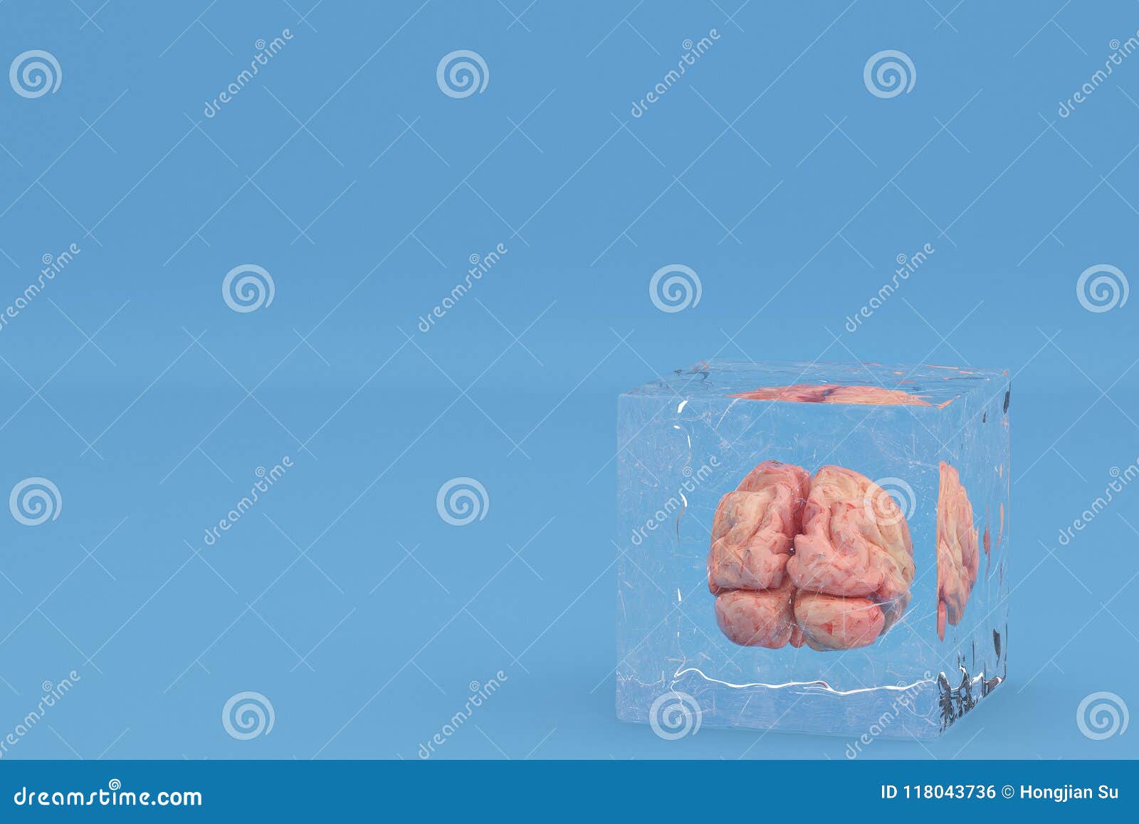 Brain in Ice Cubes on Blue Background Include Path.3D Illustration ...