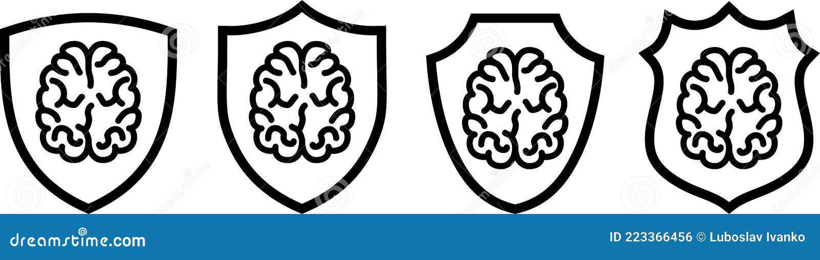 Brain Icon Inside Shield, Different Versions. Mental Health or Mind ...