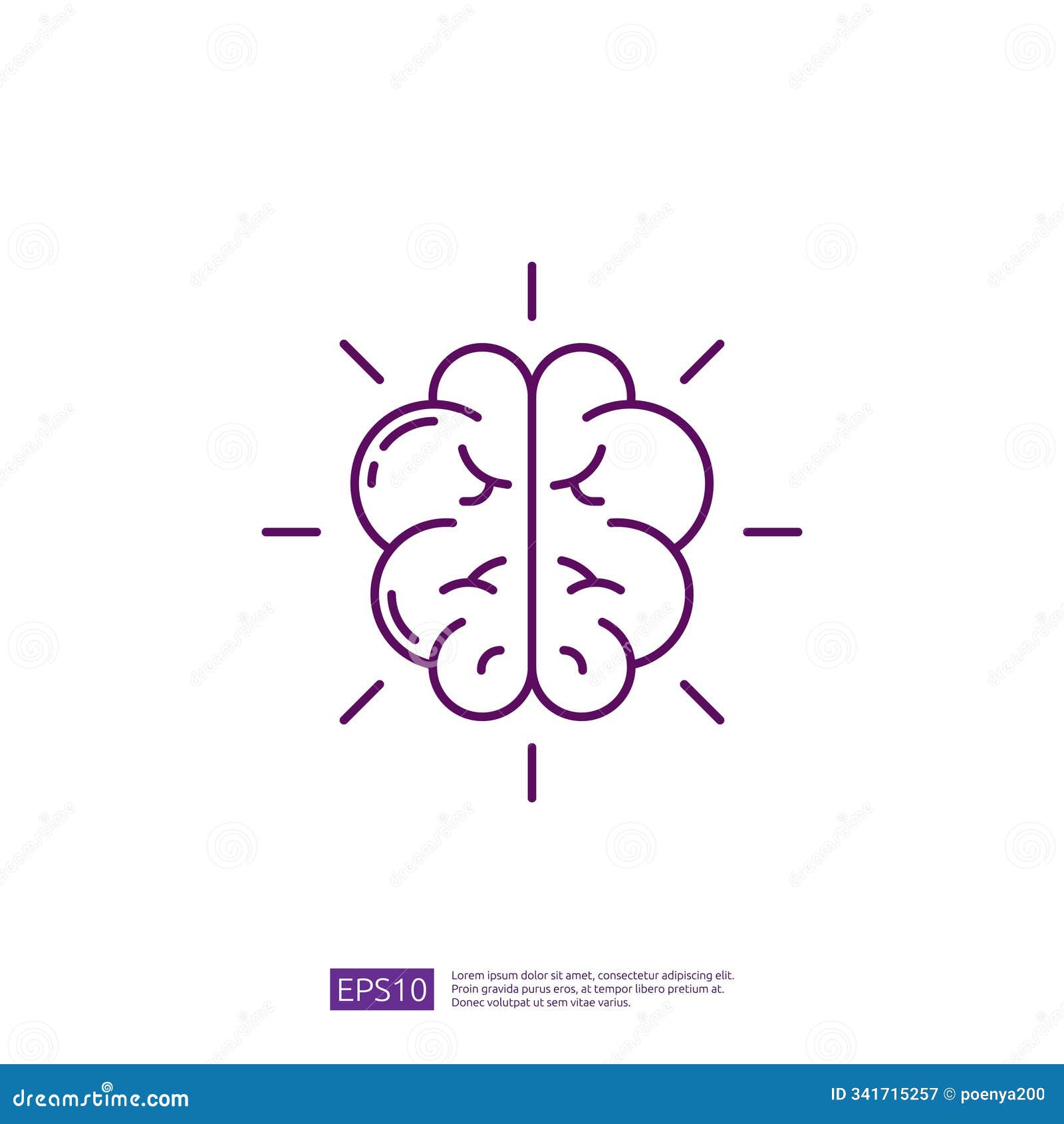 Brain Icon, Line Art Illustration of a Human Brain with Light Bulb Idea ...
