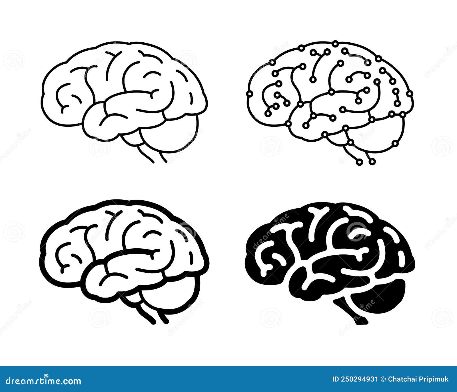 Human brain drawing set stock vector. Illustration of silhouette ...