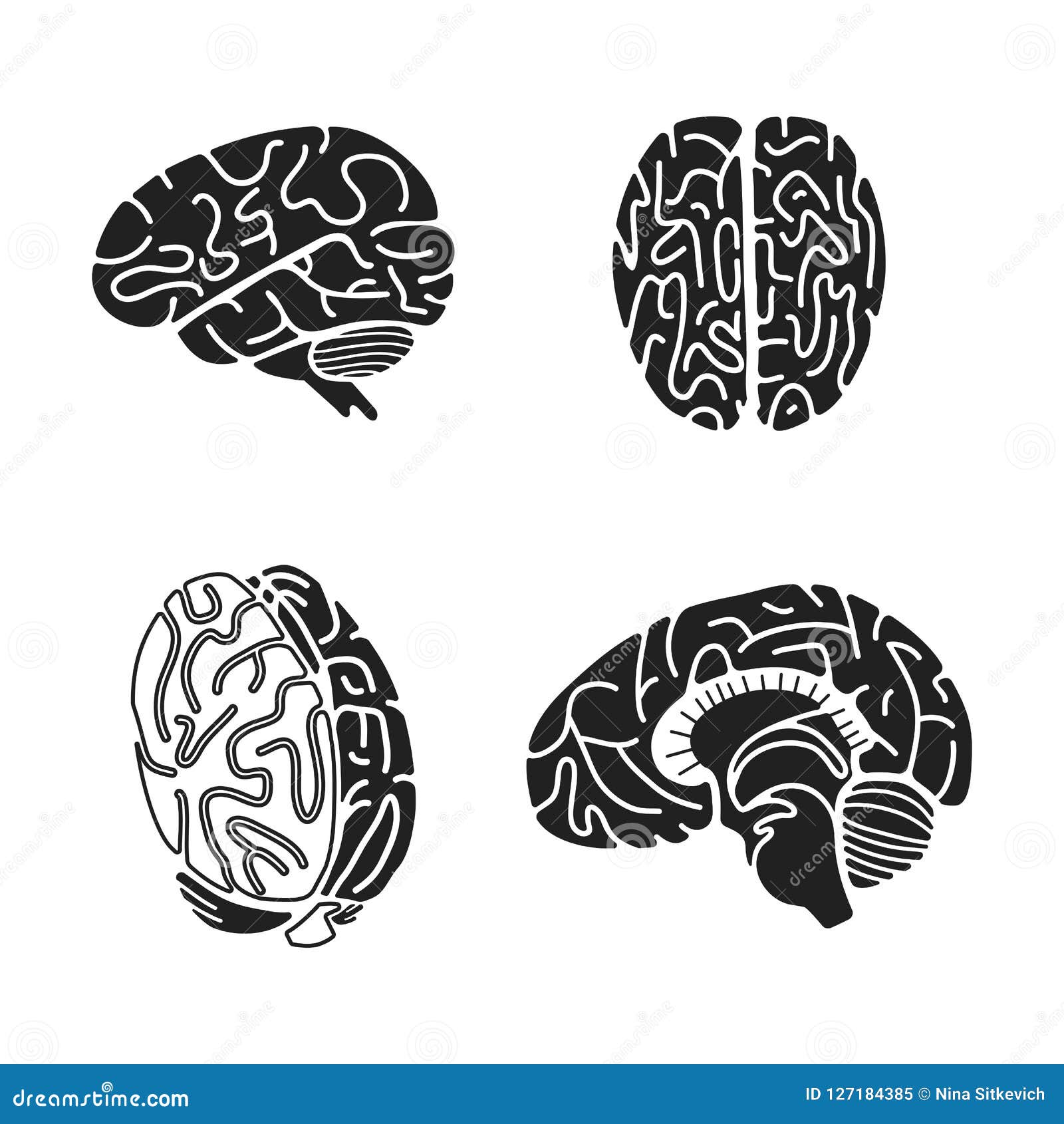 Brain Icon Set, Simple Style Stock Vector - Illustration of human ...