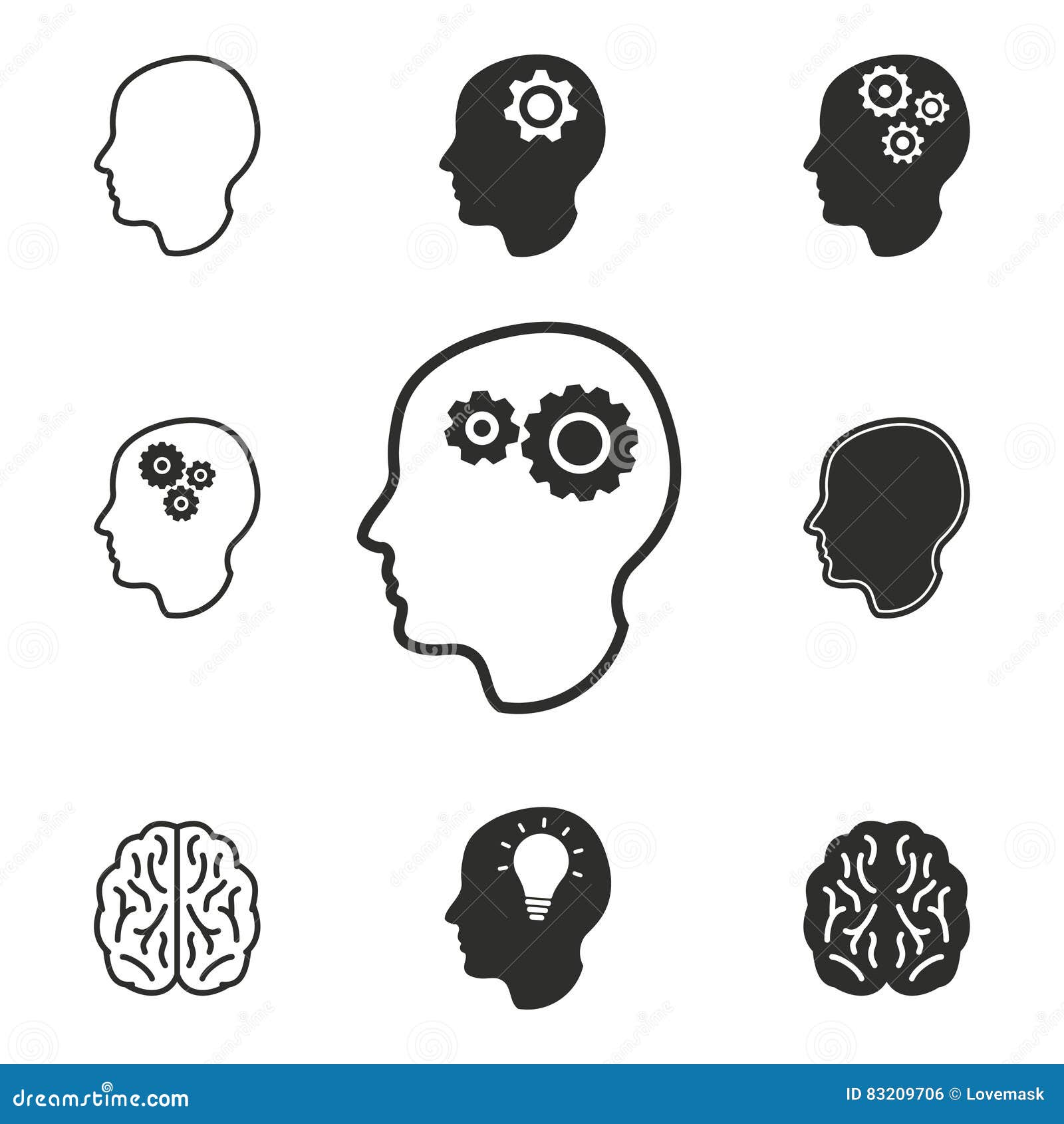 Brain icon set. stock vector. Illustration of idea, knowledge - 83209706