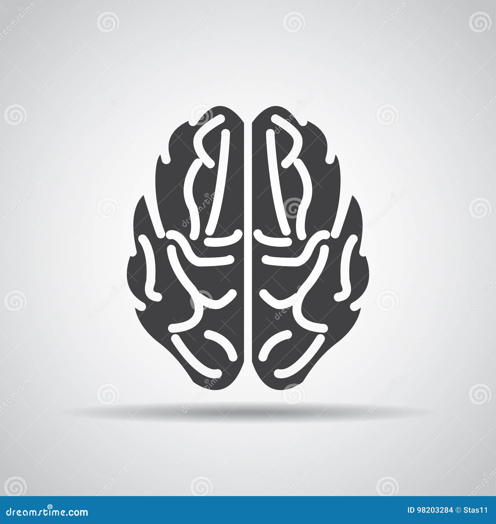 Brain Icon with Shadow on a Gray Background. Vector Illustration Stock ...