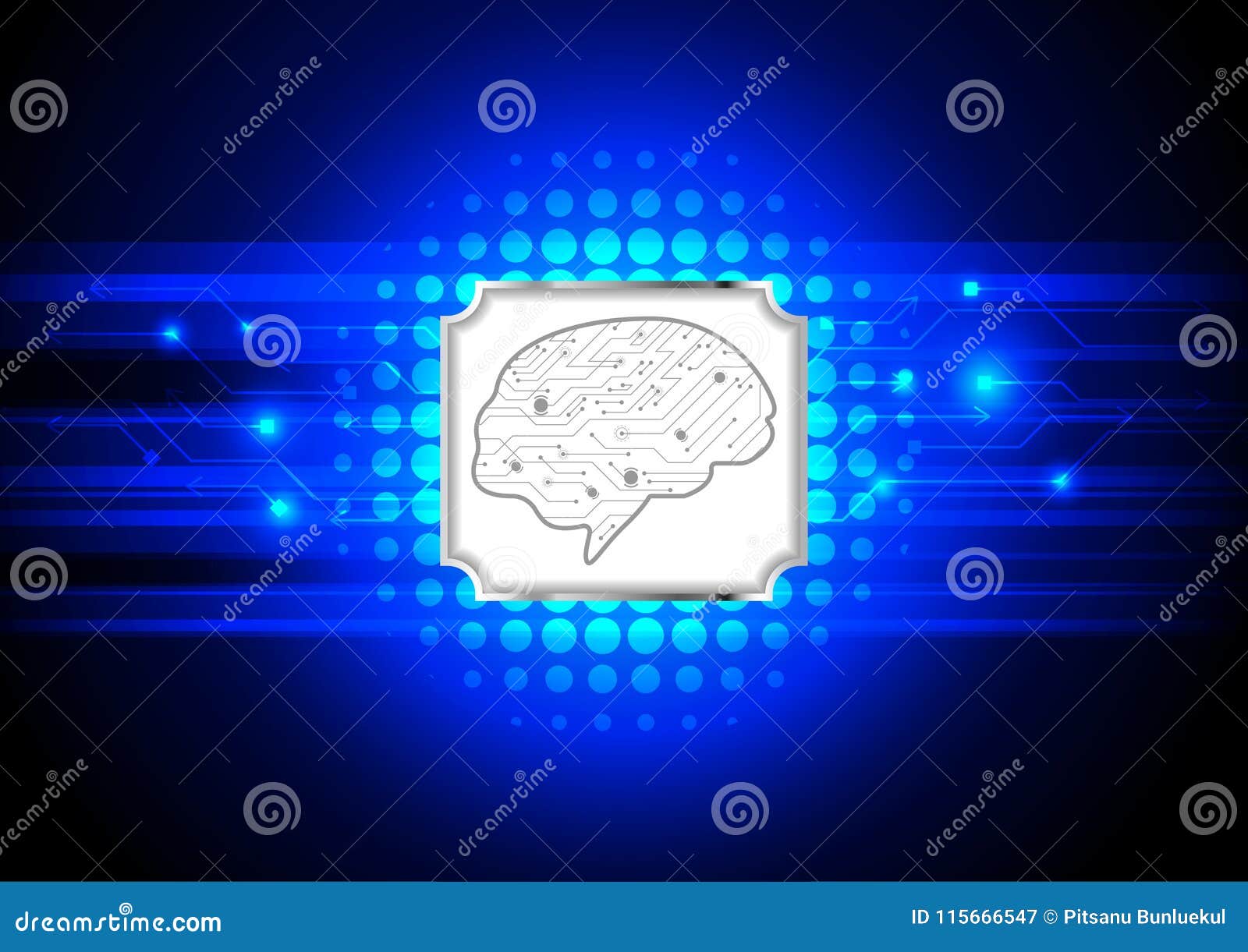 Brain Icon on Shining Light Blue Dot Background, Vector Technology ...