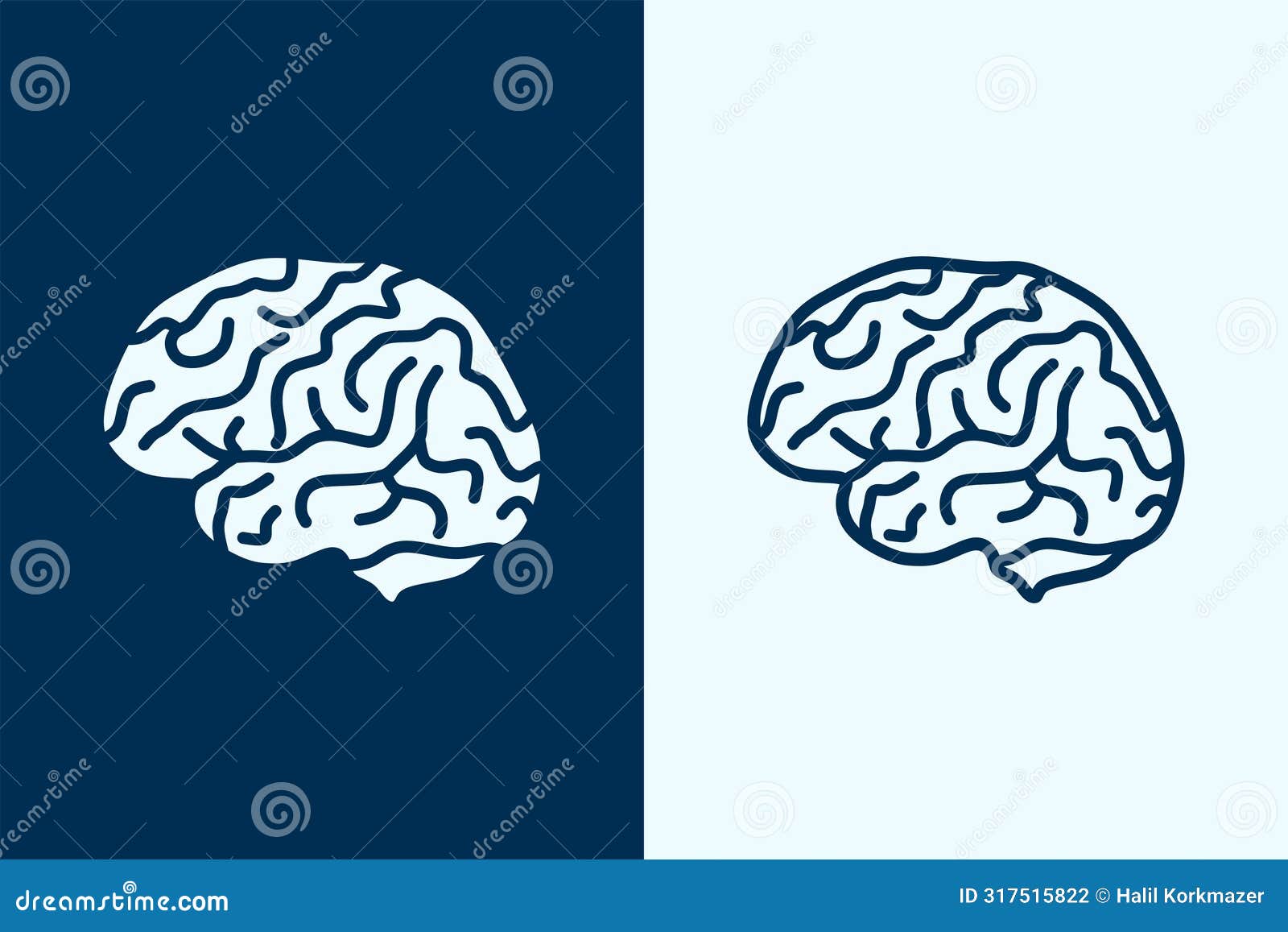 Brain Icon. Vector Illustration. Isolated on Blue and White Background ...