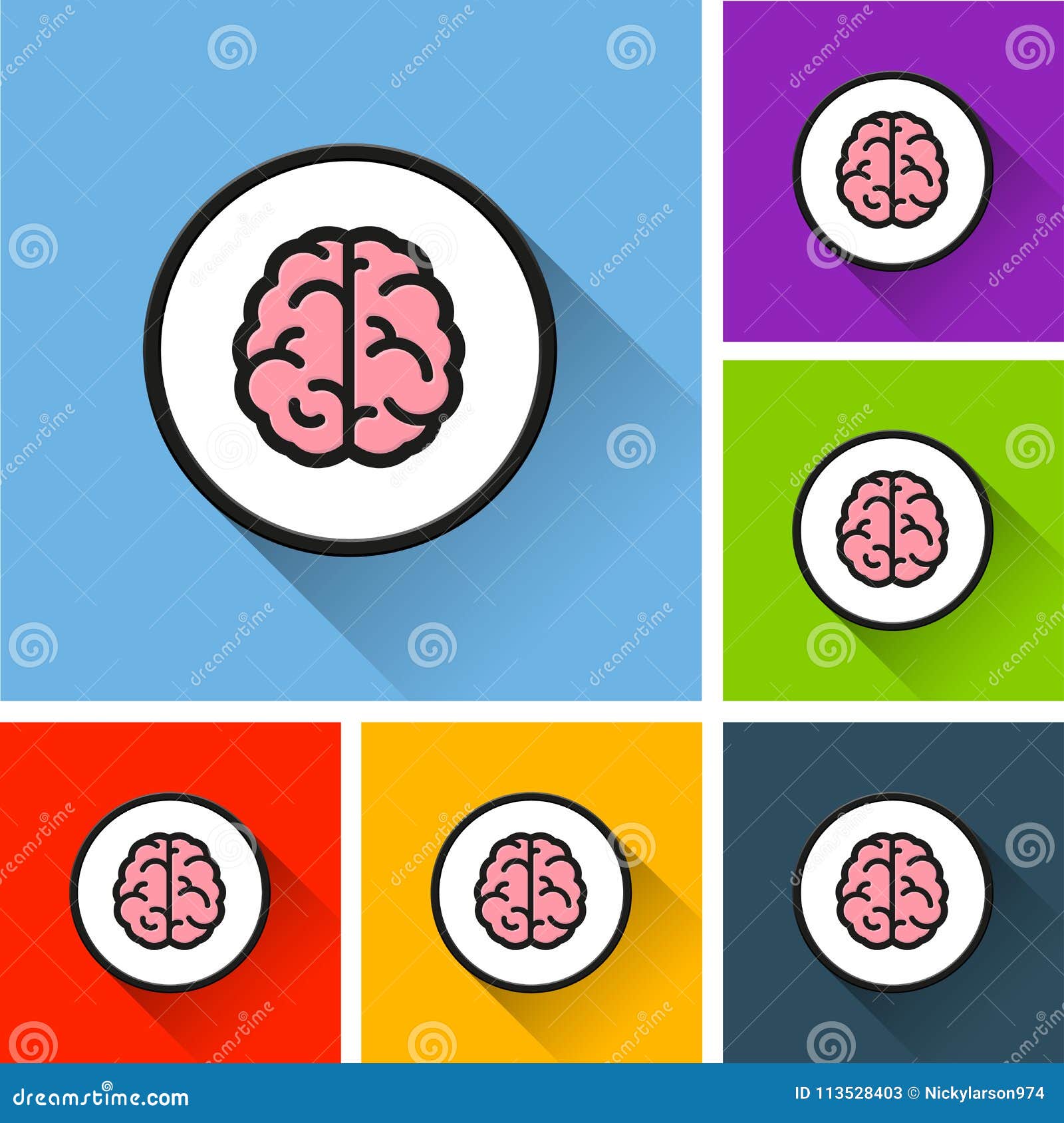 Brain Icons with Long Shadow Stock Vector - Illustration of design ...