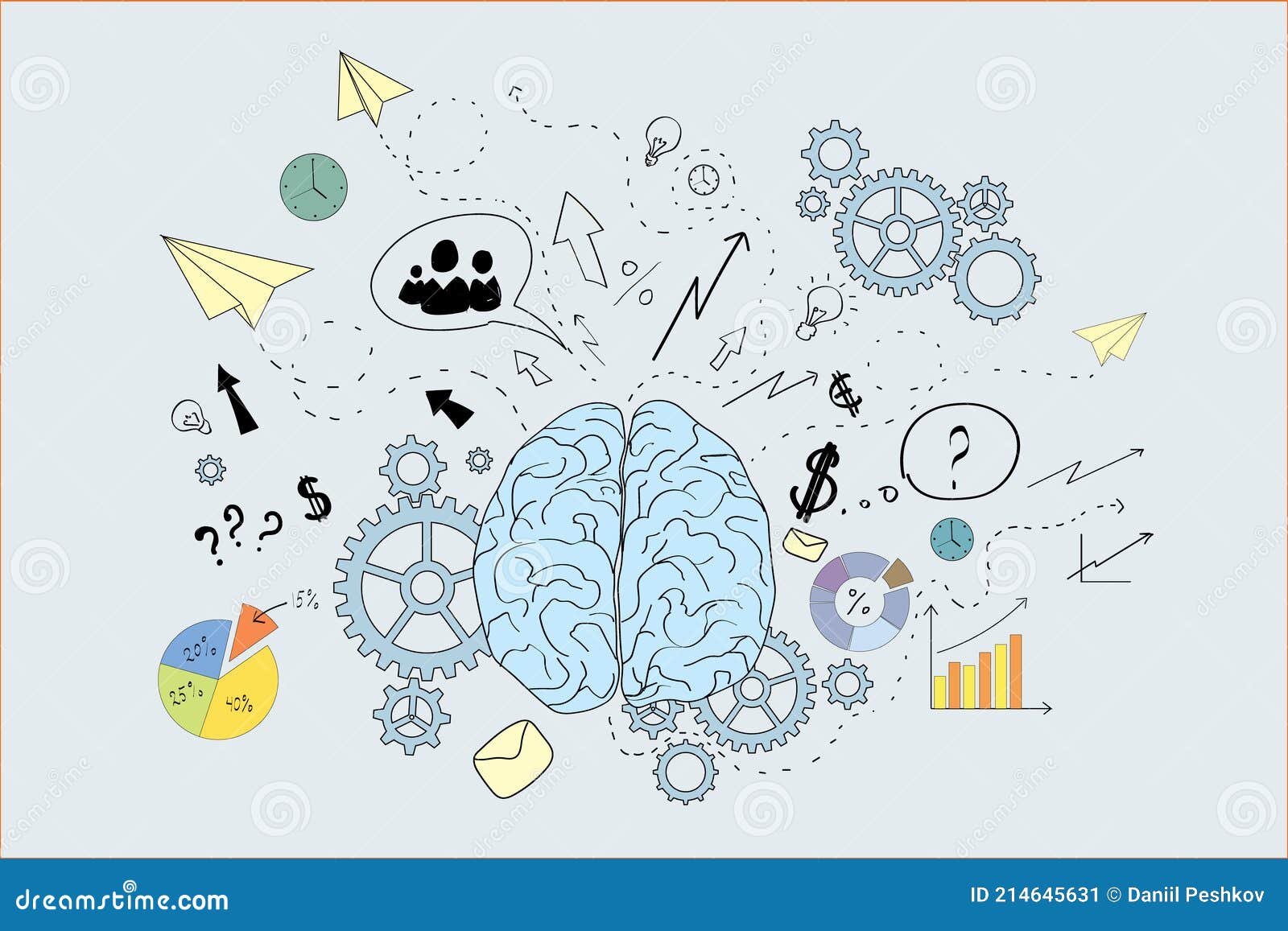 Brain Icons Sketch, Blue, White, Brainwork, Brainstorm Concept Stock ...