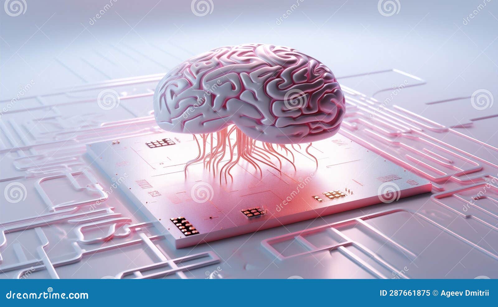 Brain Idea Concept Digital Science Artificial Neon Pink Intelligence ...