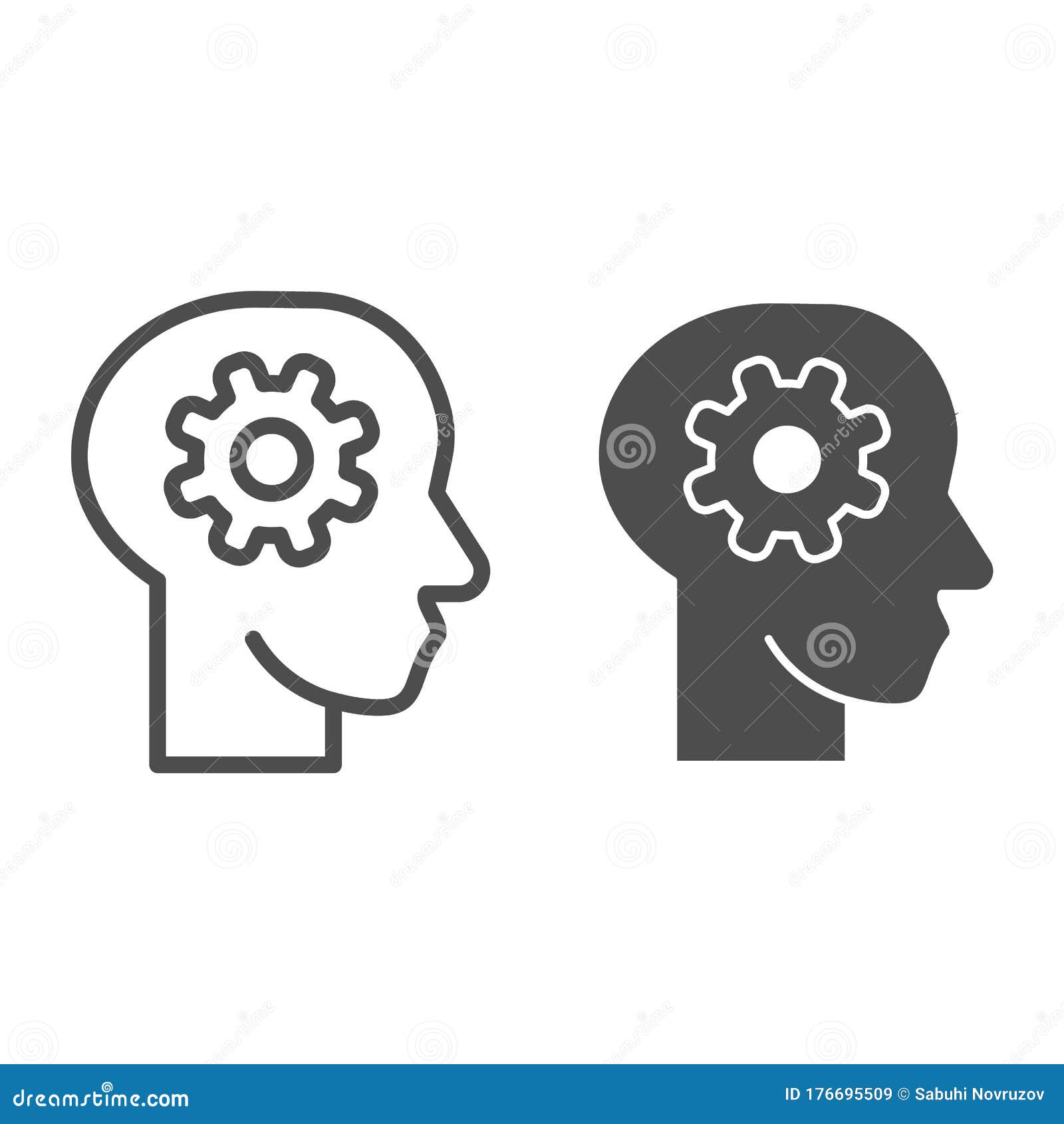 Brain Idea in Mind Line and Solid Icon. Gear in Head, Solution Wheel ...