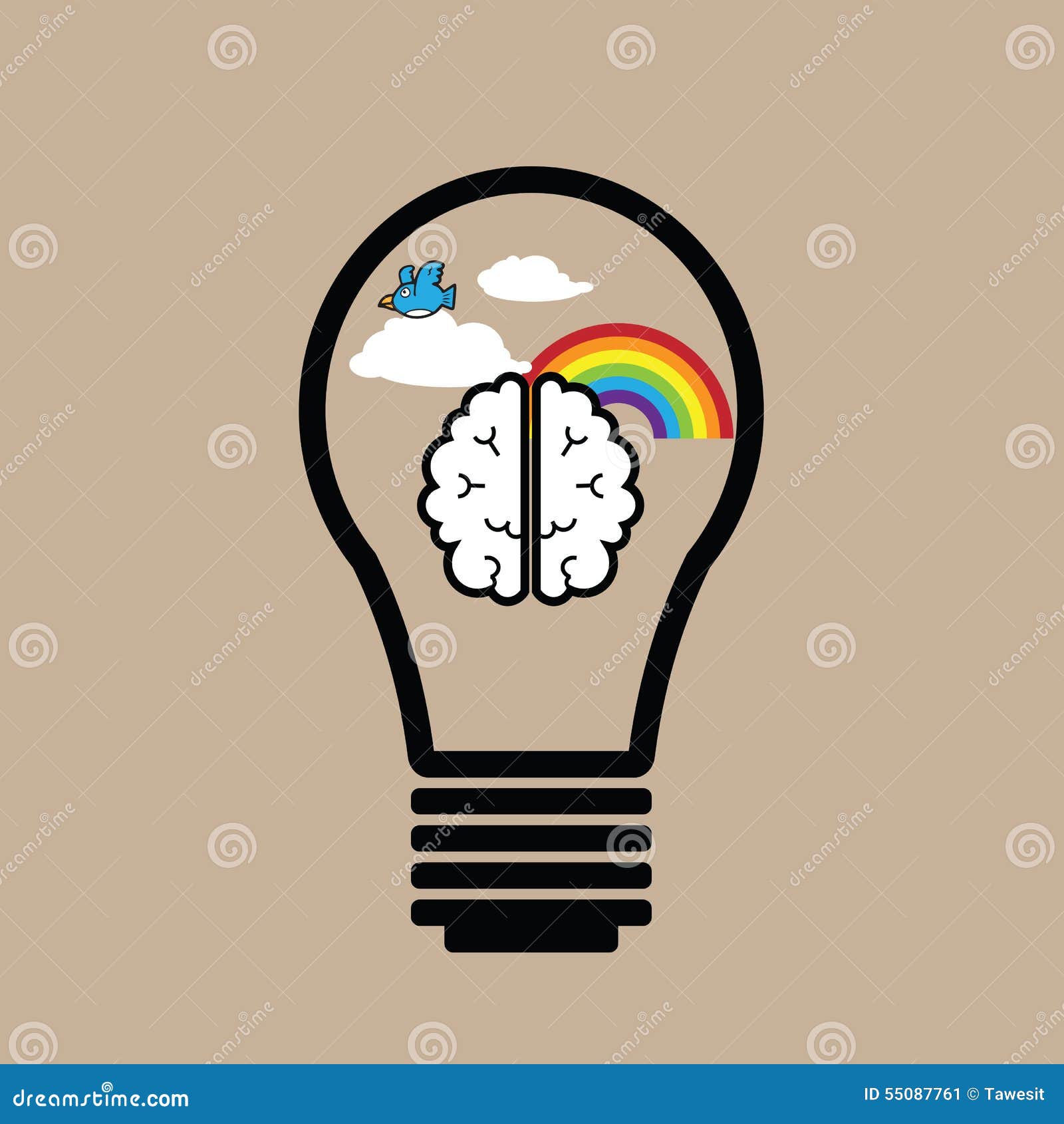 Brain idea rainbow cloud stock vector. Illustration of light - 55087761