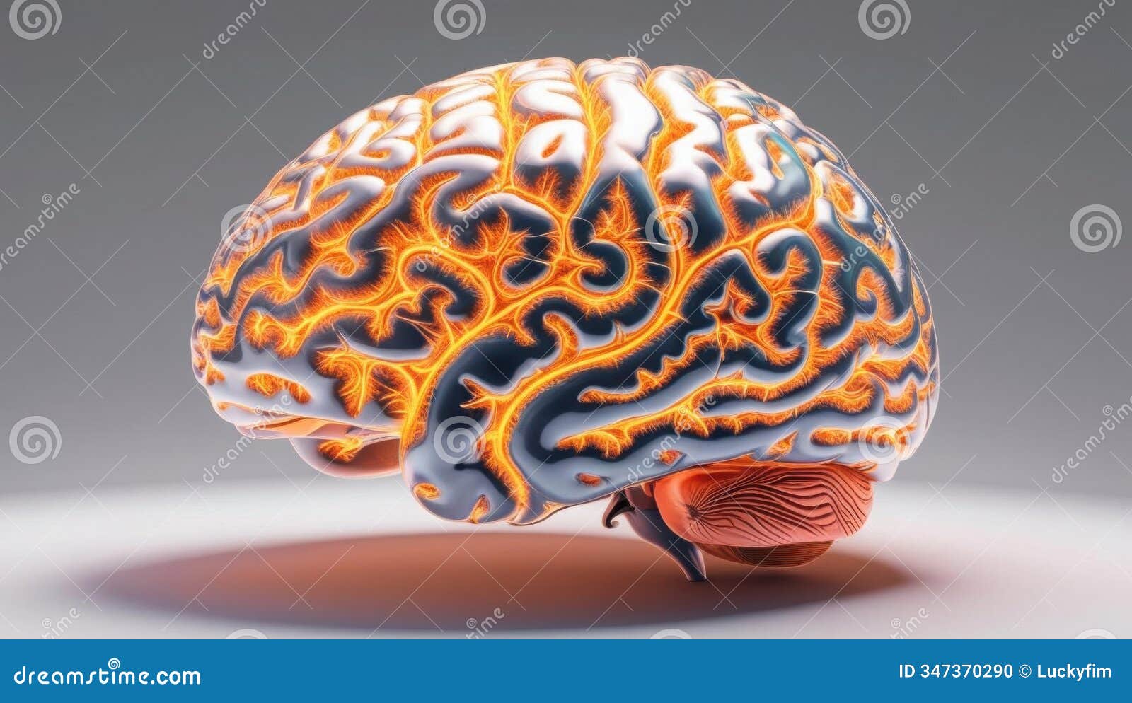 Brain Illuminated with Glowing Fractals of Neuron Activity, Showcasing ...