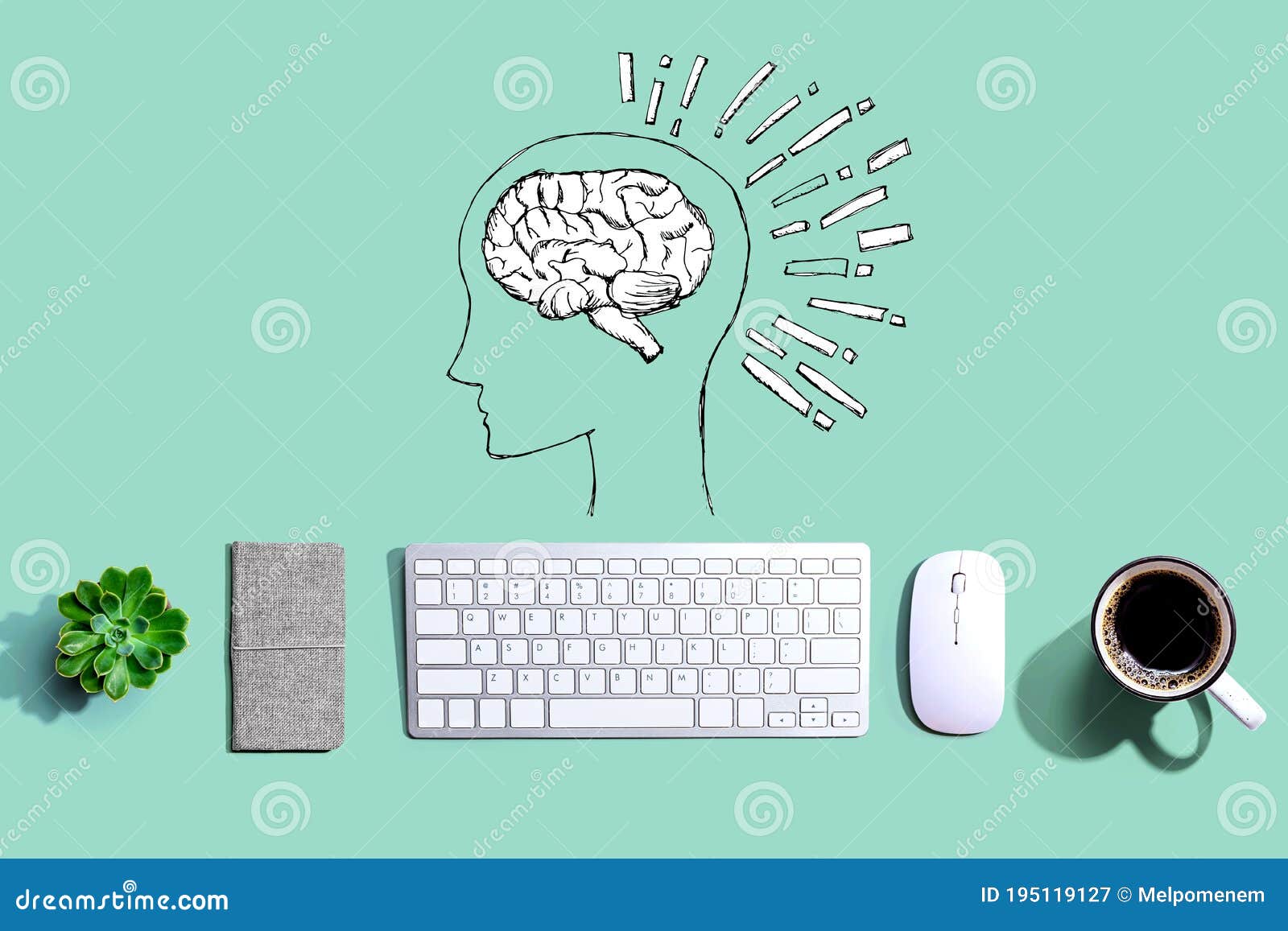Brain Illustration with a Computer Keyboard Stock Illustration ...