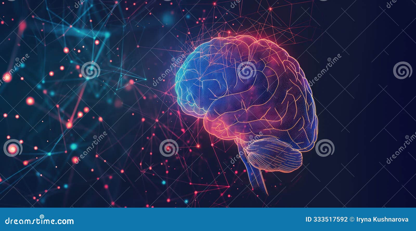 Brain Illustration with Neon Lines and Dots Symbolizing Neural Networks ...
