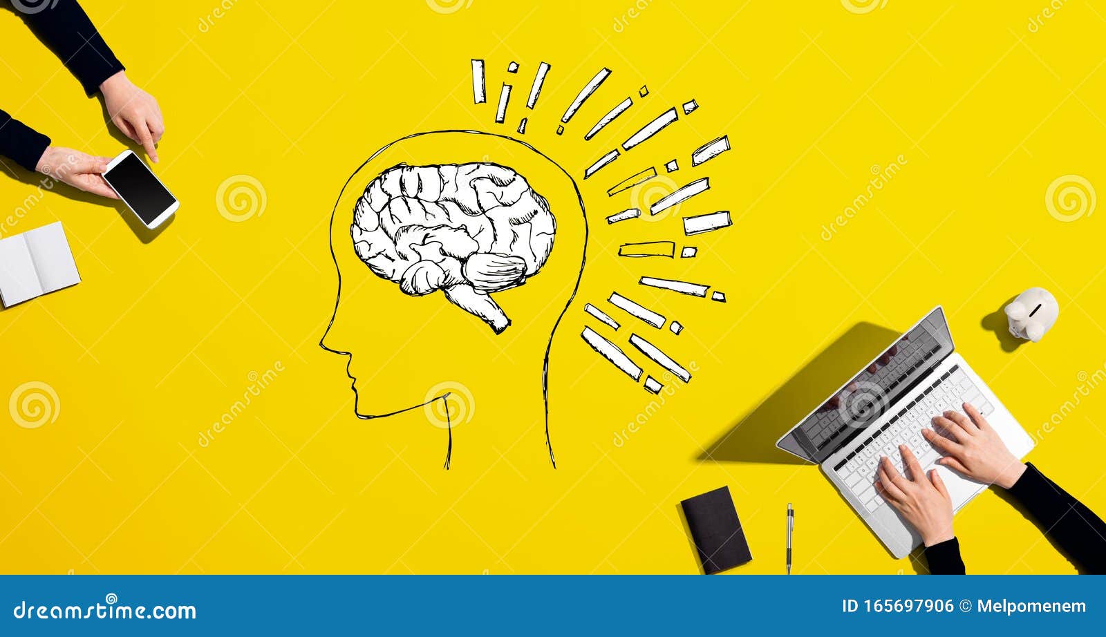Brain Illustration with People Working Together Stock Illustration ...