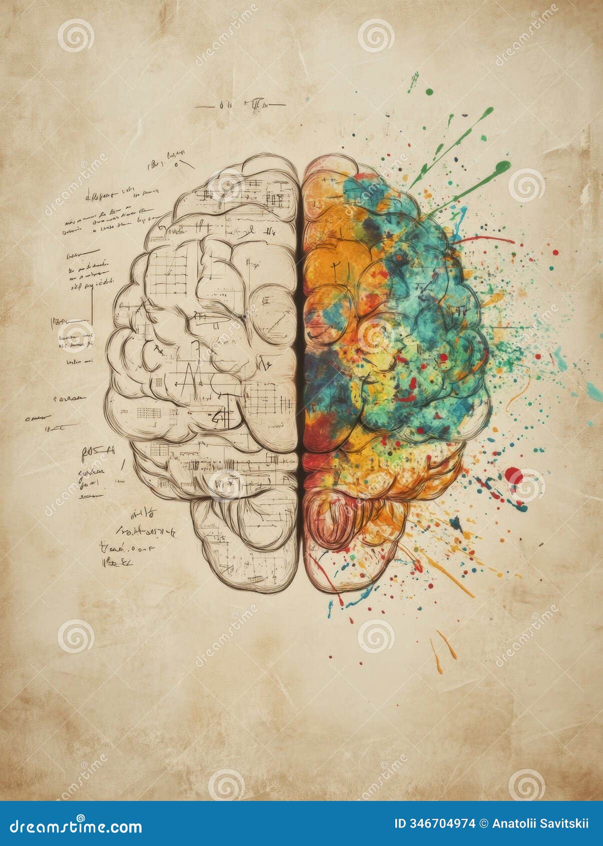 A Brain Illustration Shows the Contrast between Logical and Imaginative ...