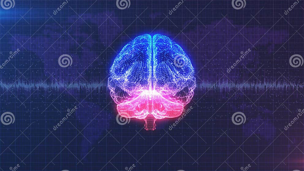 Brain Image - Digital Pink, Purple and Blue Brain with Brainwave ...