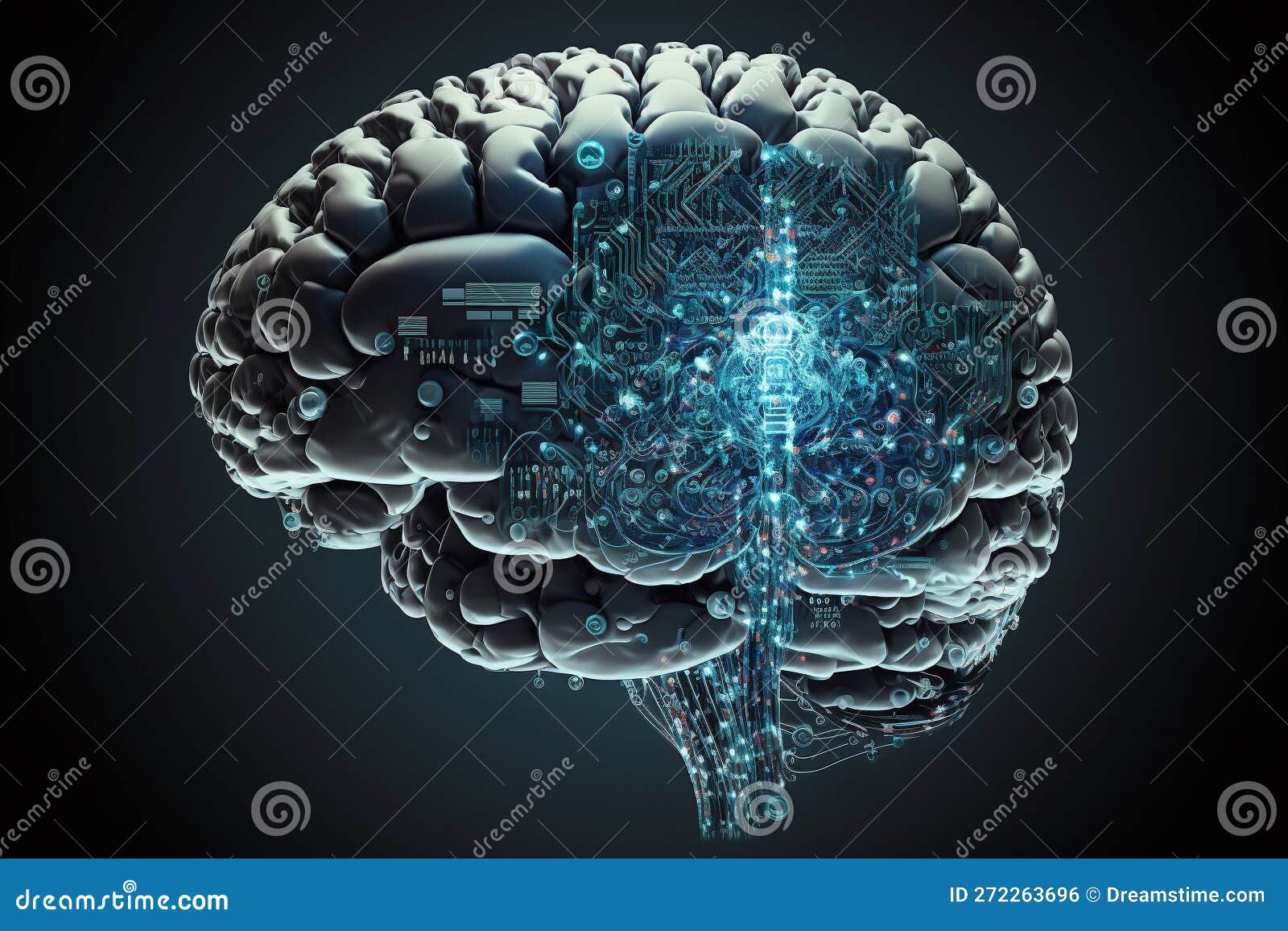Brain Implanted With Artificial Inteligence Microchips. Ai Brain. Human ...