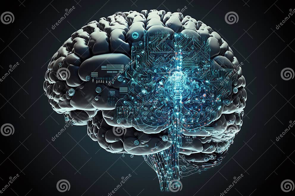 Brain Implanted with Artificial Inteligence Microchips. Ai Brain. Human ...