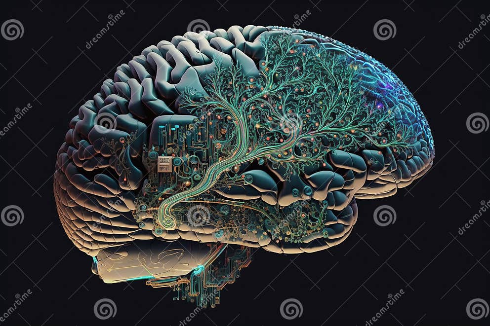 Brain Implanted with Artificial Inteligence Microchips. Ai Brain. Human ...