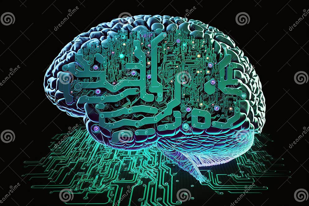 Brain Implanted with Artificial Inteligence Microchips. Ai Brain. Human ...