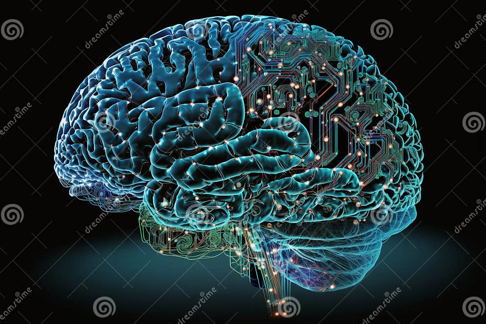 Brain Implanted with Artificial Inteligence Microchips. Ai Brain. Human ...