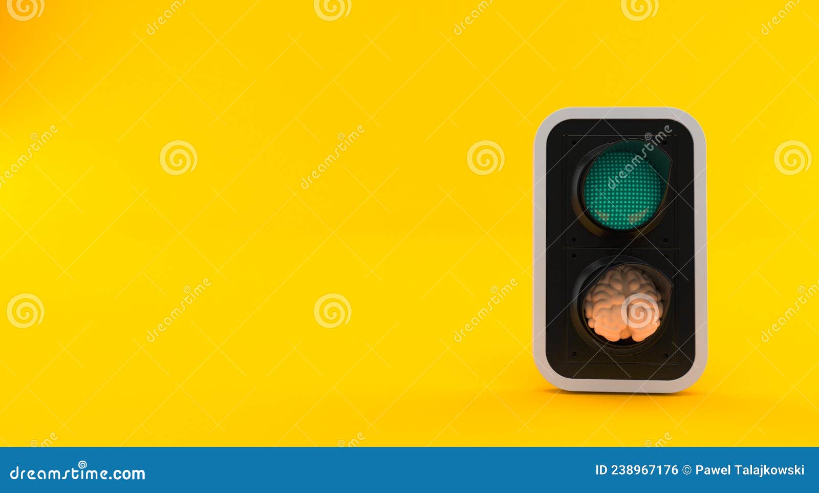 Brain Inside Green Traffic Light Stock Illustration - Illustration of ...