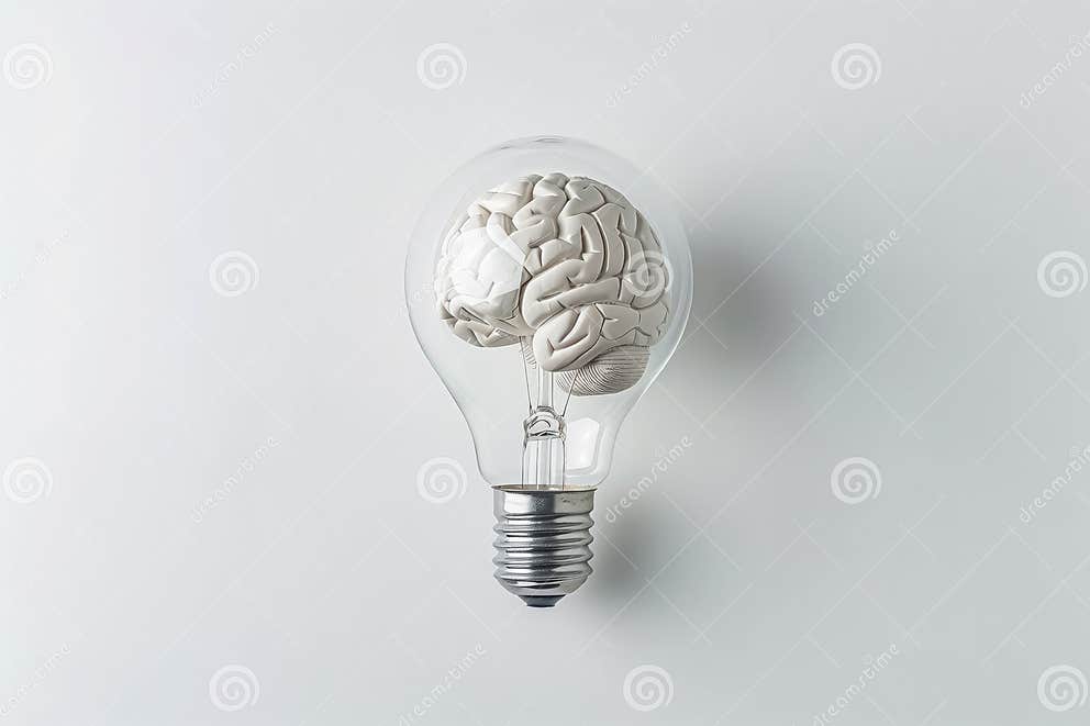 A Brain is Inside a Light Bulb. Stock Photo - Image of design ...
