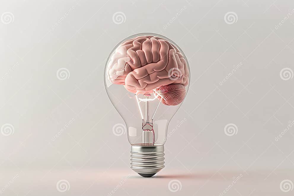A Brain is Inside a Light Bulb Stock Image - Image of background ...