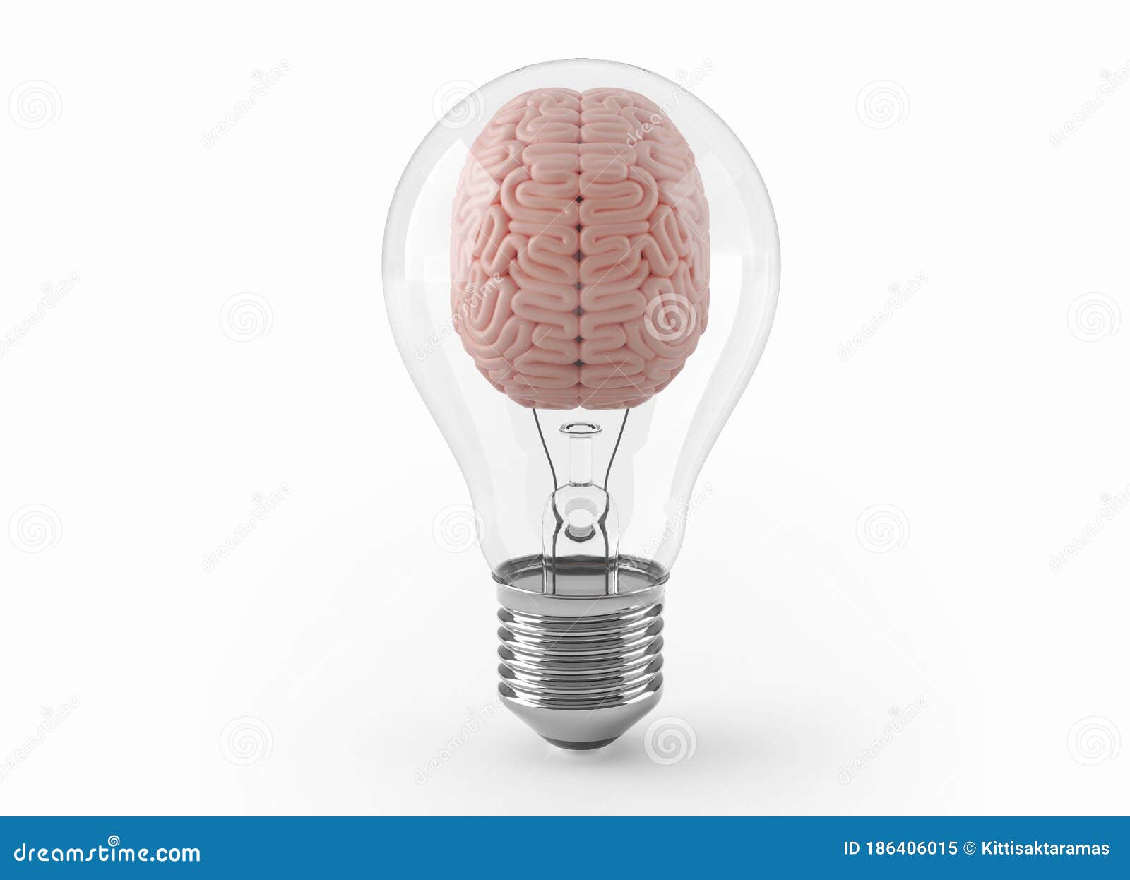 Brain Inside Light Bulb with Clipping Path 3D Illustration Concept. 3D ...