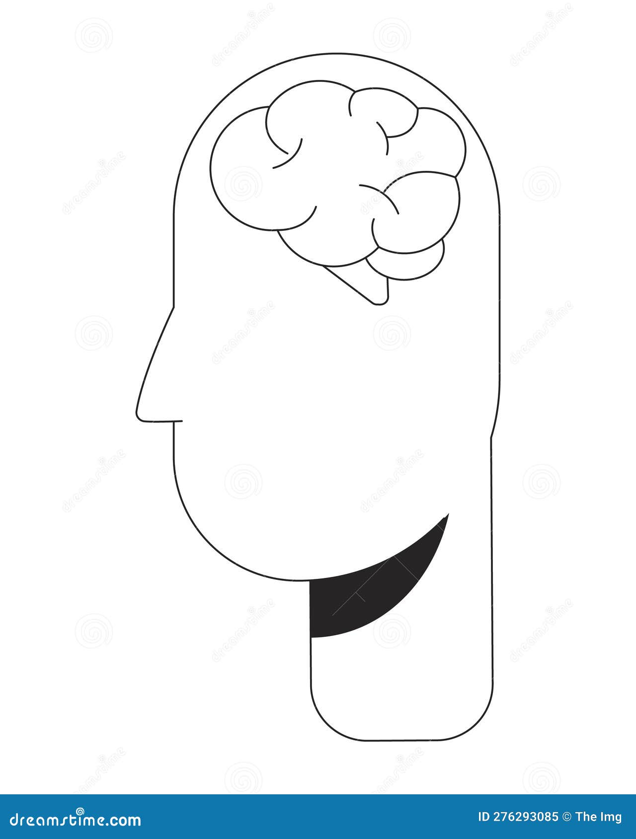 Brain Inside Minimalistic Human Head Flat Line Black White Vector ...