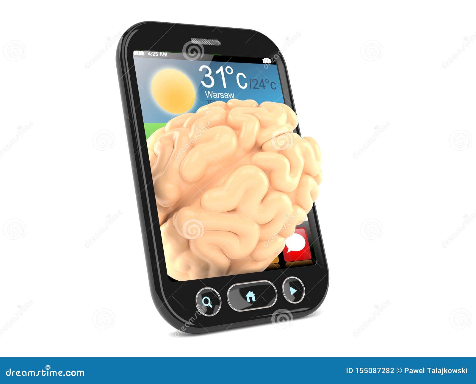 Brain inside smartphone stock illustration. Illustration of smartphone ...