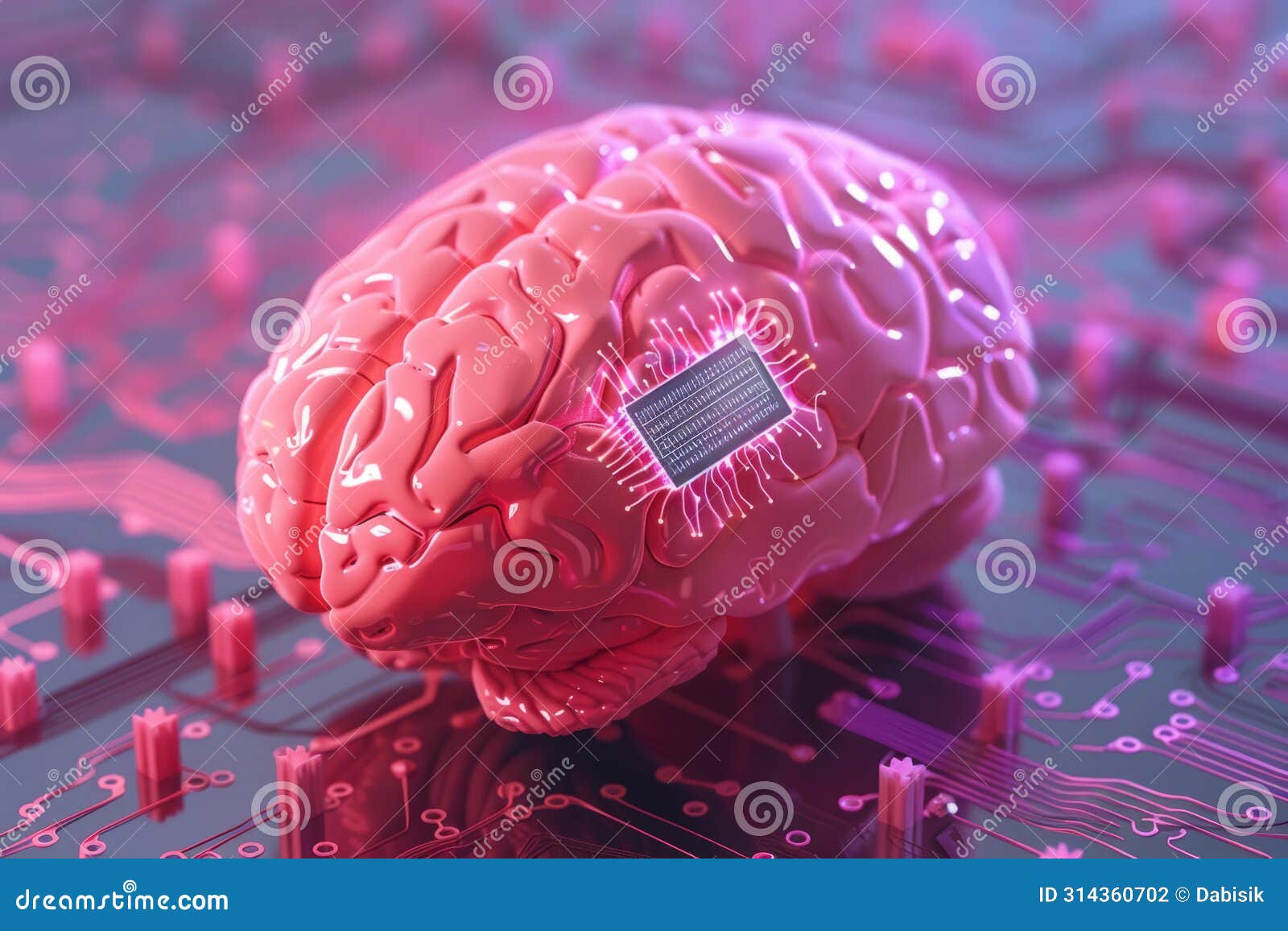 Brain with Installed Neurolink Chip on Circuit Board Stock Photo ...
