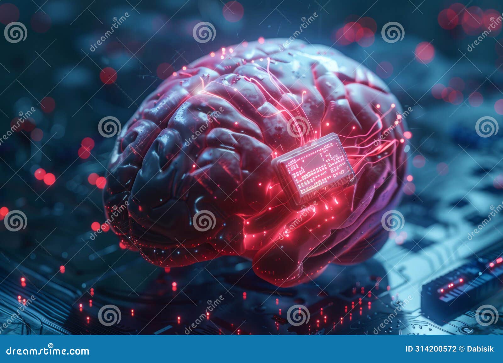 Brain with Installed Neurolink Chip on Circuit Board Stock Photo ...