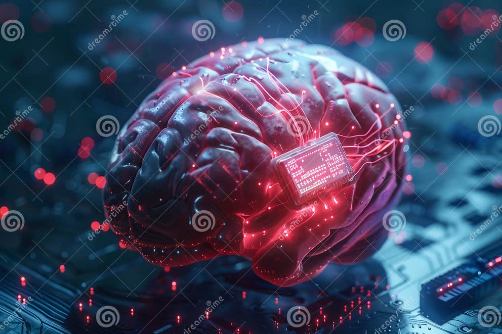 Brain with Installed Neurolink Chip on Circuit Board Stock Photo ...