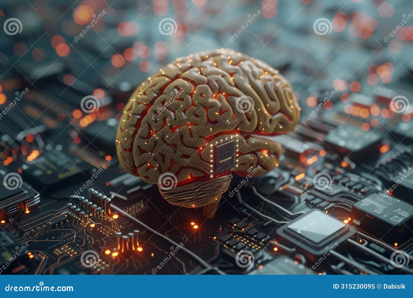Brain with Installed Neurolink Chip on Circuit Board Stock Image ...